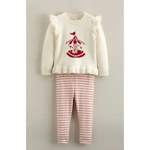 Nordstrom Icon Ruffle Sweater & Leggings Set Ivory Merry Go -ivory-pink C
