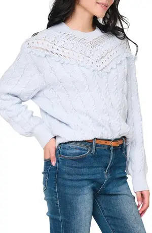 GIBSONLOOK Lace Ruffle Cotton-blend Sweater