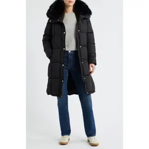 Michael Kors Faux Fur Trim Hooded Puffer Coat - Black