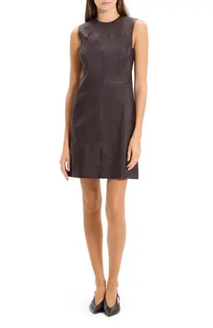 Theory Seamed Sleeveless Leather Mini Dress