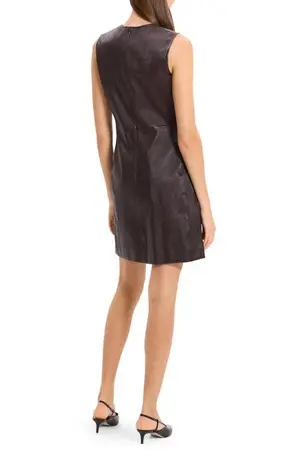 Theory Seamed Sleeveless Leather Mini Dress