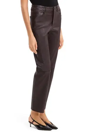 Theory Glossed Leather Straight Leg Pants