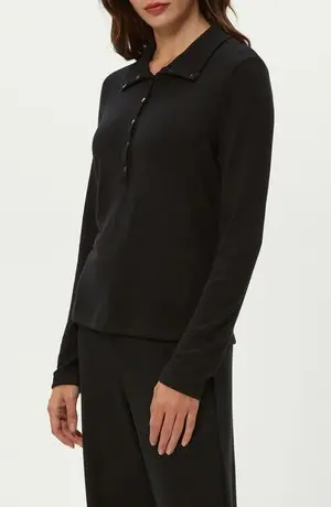 Michael Stars Issa Long Sleeve Snap Placket Polo - Black