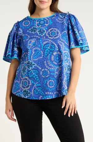 SUGARLIPS Kenner Printed Flutter Sleeve Top