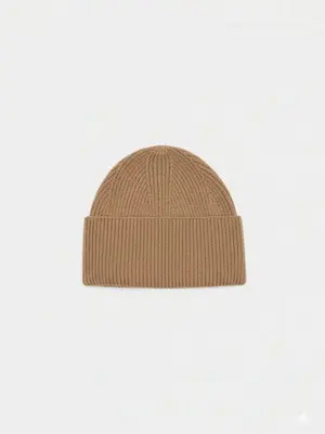 Gobi Cashmere Ribbed Chunky Beanie - Taupe