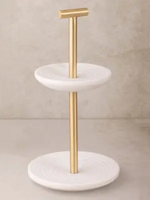 GAURI KOHLI Regalia Tiered Marble Jewelry Stand - Ivory White
