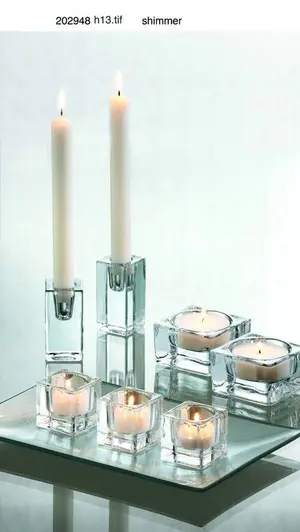 TAG Chunky Glass Square Taper Candle Holder Decorative