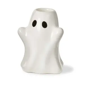 TAG Ghost Taper Candle Holder Ceramic Halloween Decor - White