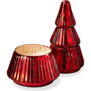 TAG Portobello Glass Tree Candle Large Sculpted Christmas - Red