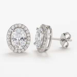 DONATELLO GIAN Sterling Oval Halo Earrings - Silver