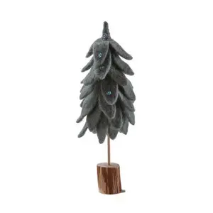 TAG Wooly Felt Christmas Tree With Log Basedark Decor - Green