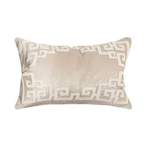 ELISABETH YORK Gaia Dimensional Greek Key Solid Natural Tan Cotton Decorative Throw Pillow - Brown