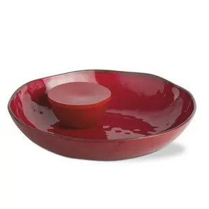 TAG Veranda Melamine Chip Dip Serving Platter Bowl Set - Red