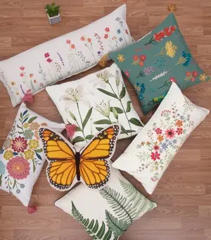 C&F HOME Botanical Flowers Striped Printed Cotton Blend Mini Spring Accent Pillow 12" X 24