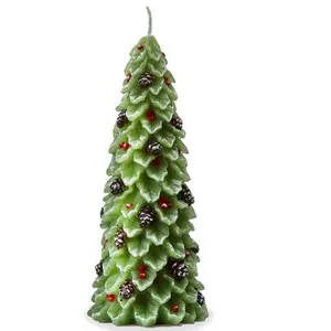 TAG Holly Pine Tree Candle Sculpted Christmas Paraffin Wax - Green