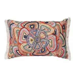 CAROL & FRANK Putnum Bohemian Chic Cotton Blend Lumbar Accent Pillow 14" X 22 - Red