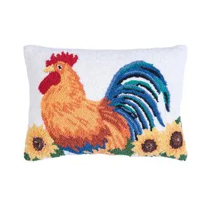 C&F HOME Chicken Rooster & Sunflowers Hooked Mini Accent Pillow 12" X 16 - Orange