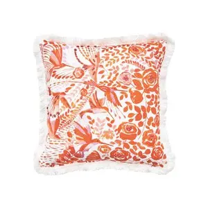 CAROL & FRANK Hummingbird Bird Floral Cotton Decor Small/petite Accent Pillow, 10" X 10" - Orange