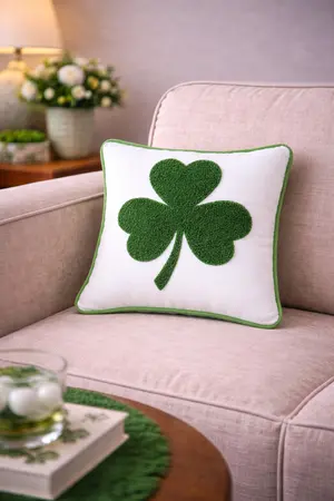 C&F HOME 3 Leaf Clover St. Patrick's Day Hooked Mini Accent Pillow 10" X 10
