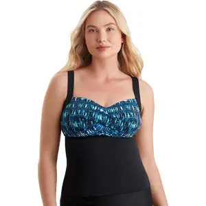 SHAPESOLVER SPORT Twist Bra Chlorine Resistant Tankini Swimsuit Top - Blue Tribal Stripe