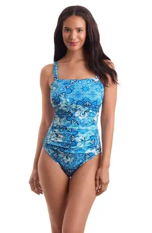 SHAPESOLVER SPORT Shirred Bandeau One-piece Swimsuit - Barcelona Blues