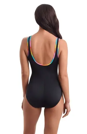 SHAPESOLVER SPORT Shirred Zipper Tank One-piece Swimsuit - Ombre Sorbet