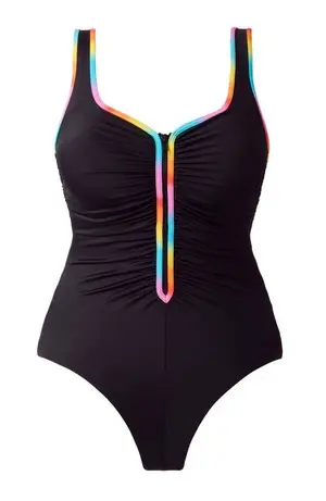 SHAPESOLVER SPORT Shirred Zipper Tank One-piece Swimsuit - Ombre Sorbet