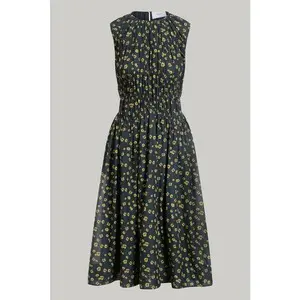 Merlette Villard Floral Print Midi Dress - Lemon Navy Floral Print