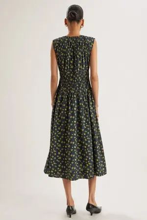 Merlette Villard Floral Print Midi Dress - Lemon Navy Floral Print