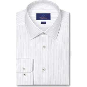 David Donahue Trim Fit Dobby Stripe Cotton Dress Shirt - White/charcoal