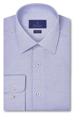 David Donahue Regular Fit Micropattern Cotton Dobby Dress Shirt - Purple