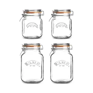 KILNER Square Clip Top Jars, Set Of 4 - Clear