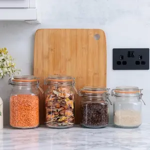 KILNER Square Clip Top Jars, Set Of 4