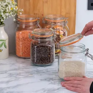 KILNER Square Clip Top Jars, Set Of 4