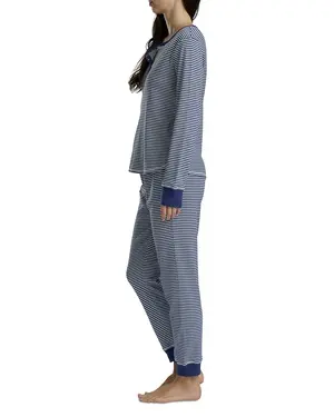 Splendid Henley Top And Joggers Pajama Set - Deep Cobalt Stripe