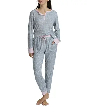 Splendid Henley Top And Joggers Pajama Set - Heart Spots