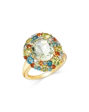 Bloomingdale'S Prasiolite, Multi Gemstone And Diamond Halo Ring - Gold
