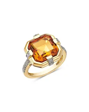 Bloomingdale'S Citrine & Diamond Statement Ring In 14k Yellow - Gold