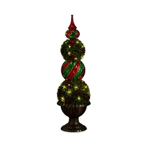 NEARLY NATURAL Pre-lit Artificial Christmas Ornament Boxwood 3' Topiary Tree With Warm White Led Lights