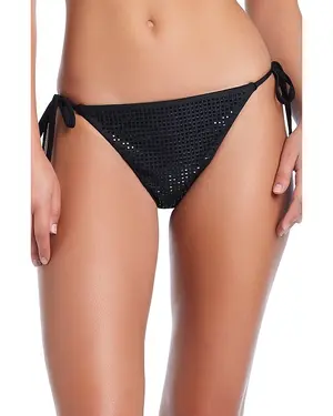 Red Carter Rhinestone Tie Side Bikini Bottom - Black