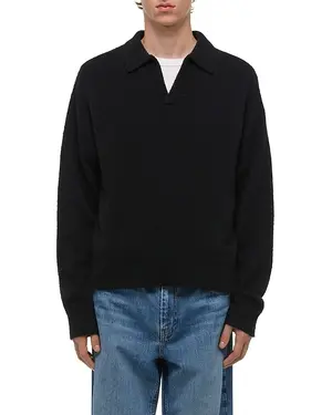 Helmut Lang Brushed Open Collar Polo Sweater - Black