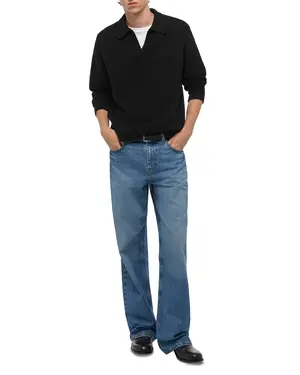 Helmut Lang Brushed Open Collar Polo Sweater - Black