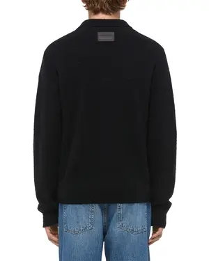 Helmut Lang Brushed Open Collar Polo Sweater - Black