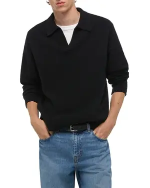 Helmut Lang Brushed Open Collar Polo Sweater - Black