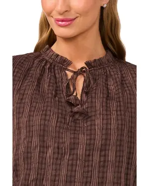 CECE DUPRAZ Smocked Cuff Ruffle Blouse - Mocha