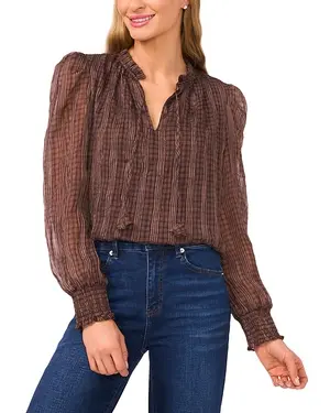 CECE DUPRAZ Smocked Cuff Ruffle Blouse