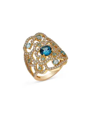 Bloomingdale'S 14k Yellow Gold London Blue Topaz, Blue Topaz & Diamond Flower Statement Ring - Blue/gold