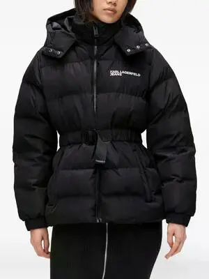 Karl Lagerfeld Belted Hooded Puffer Jacket