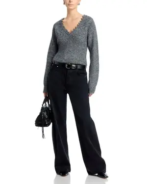 Blanknyc Metallic Trim V-neck Sweater