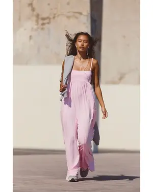 Free People Hot Shot Strappy Onesie Jumpsuit - Powder Pink